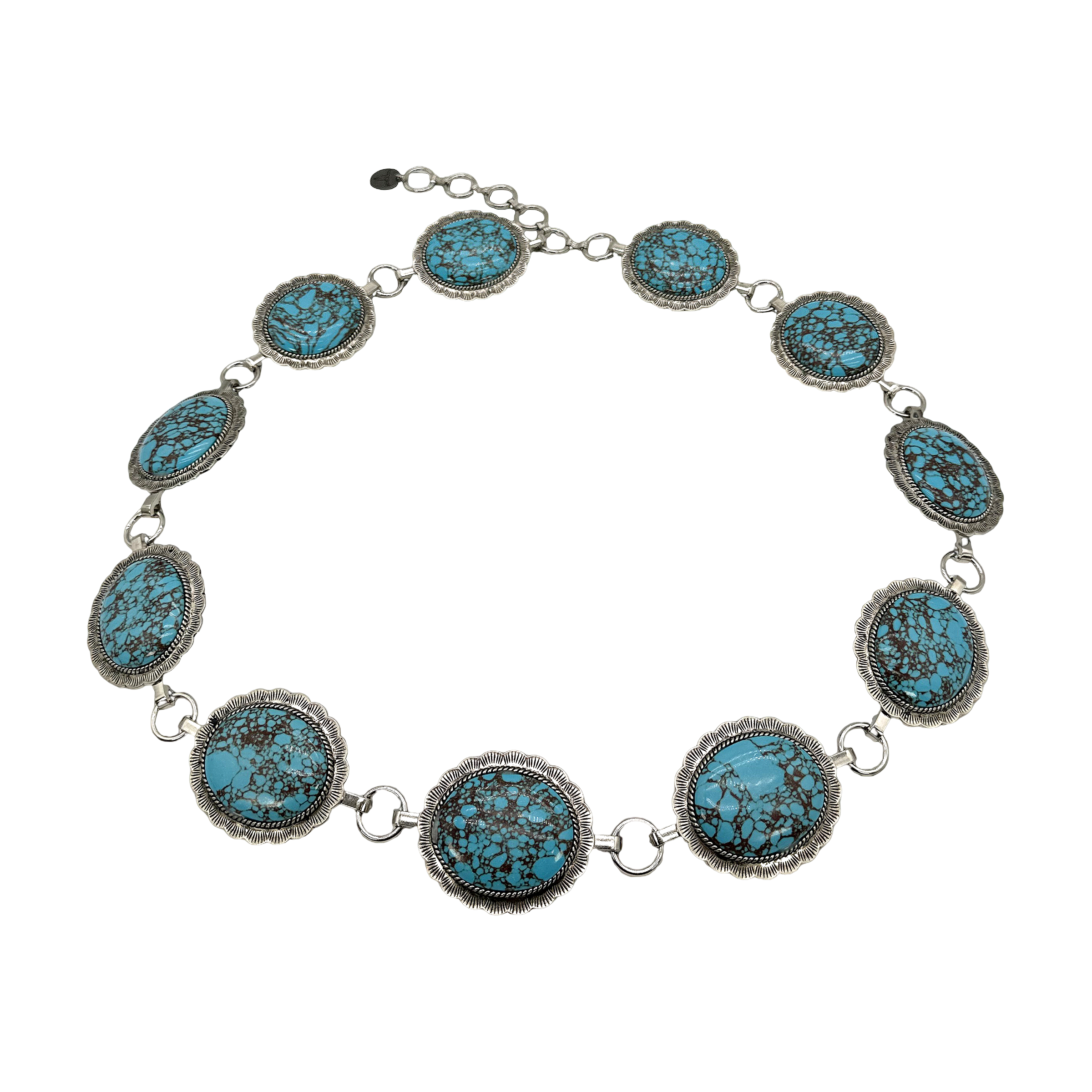 Women's Turquoise Stone Slab Round Concho Chain Belt Lucky & Blessed