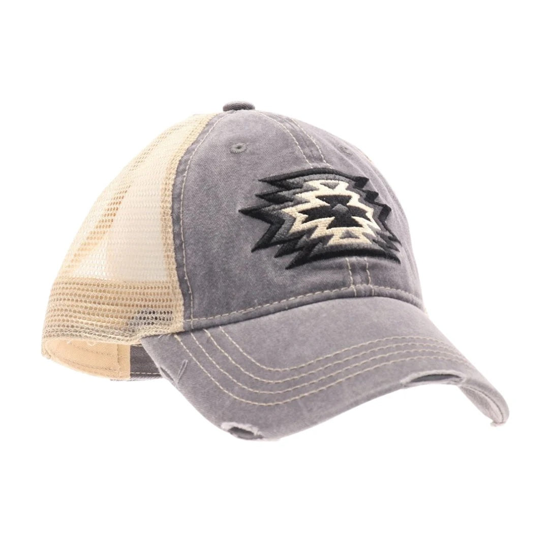 Aztec Embroidered Patch High Pony Mesh Adjustable Cap CC Beanie
