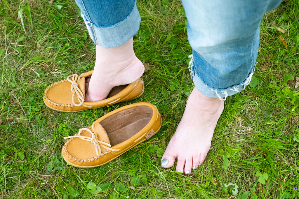Women's Stylish Genuine Moose Hide Leather Mocs with Outdoor Hard Sole