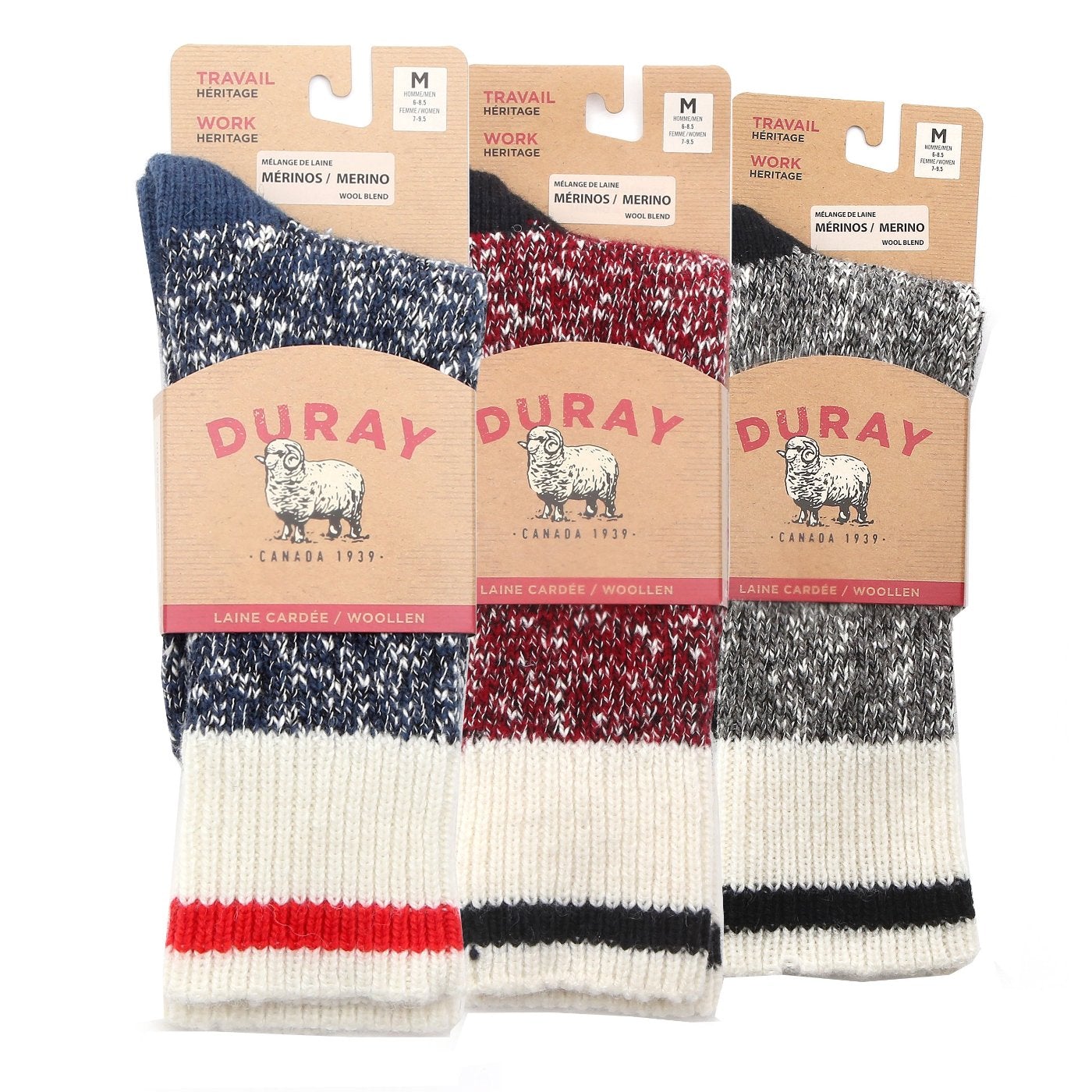 Duray Canadian Made Unisex Crew Wool Boot Style Socks
